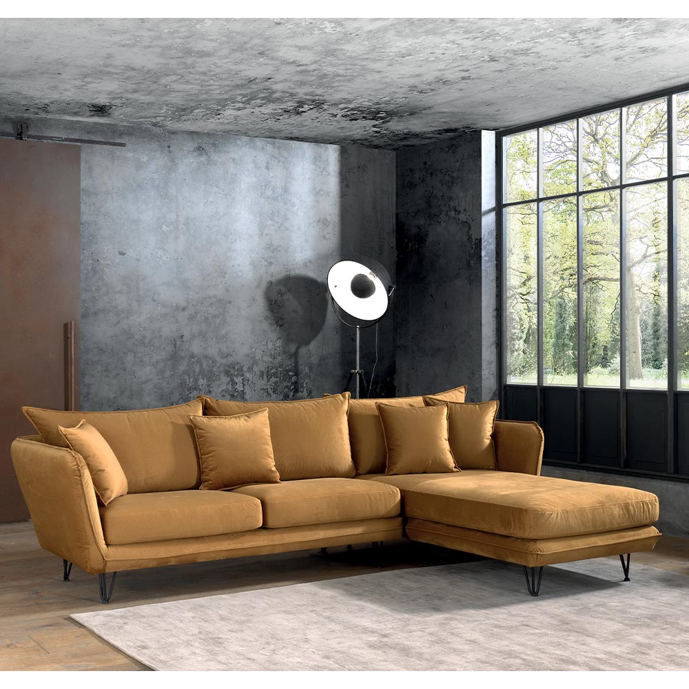 Canapé d'angle velours ocre 286cm retour droit HASANGLE – FACTORY ...